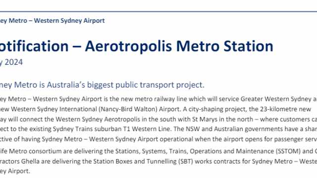 Community notifications | Western Sydney Airport Precinct | Transport ...