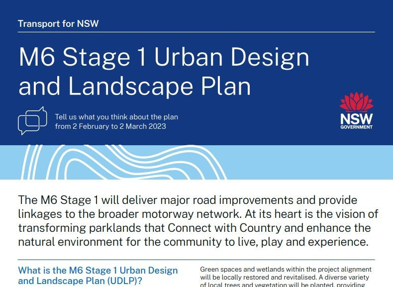 Urban design and landscape plan | M6 Stage 1 | Transport for NSW (RMS)